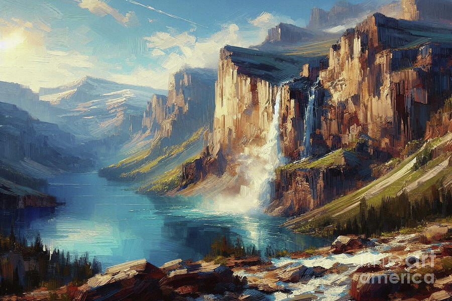 Cliffs Waterfall in Landscape Digital Art by Arlene Babad - Fine Art ...
