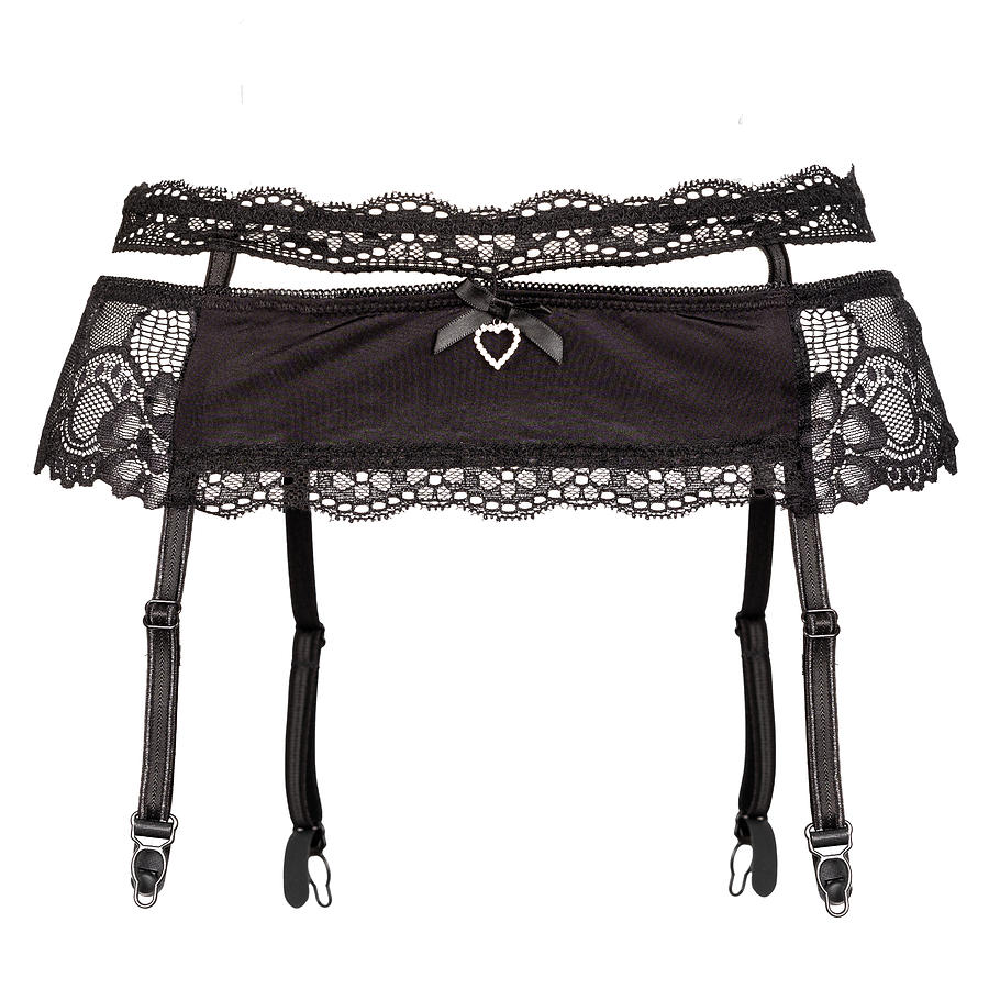 Closeup Of Sexy Black Lace Garter Belt Isolated Pyrography By Adam