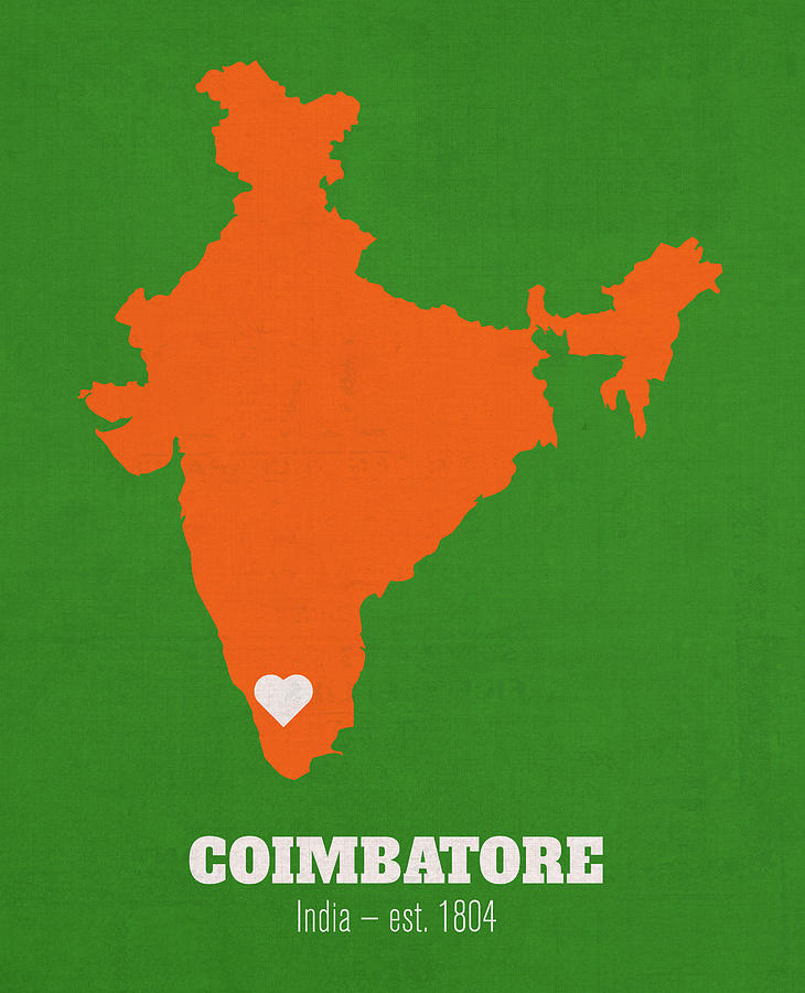 Coimbatore India Founded 1804 World Cities Heart Print Mixed Media by ...