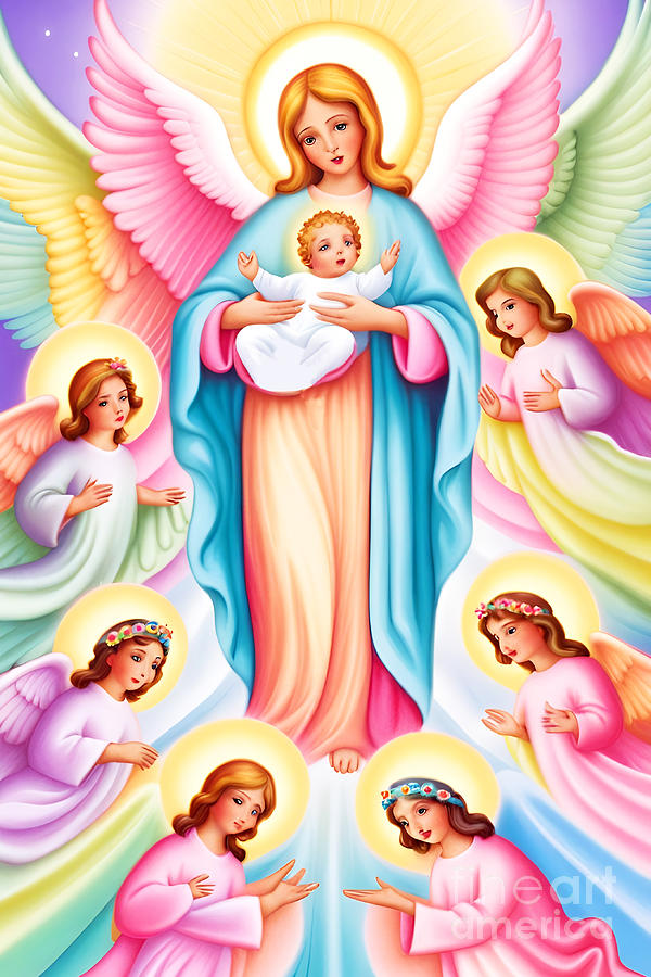 Colorful Angels with Baby Jesus V Digital Art by Munir Alawi - Fine Art ...