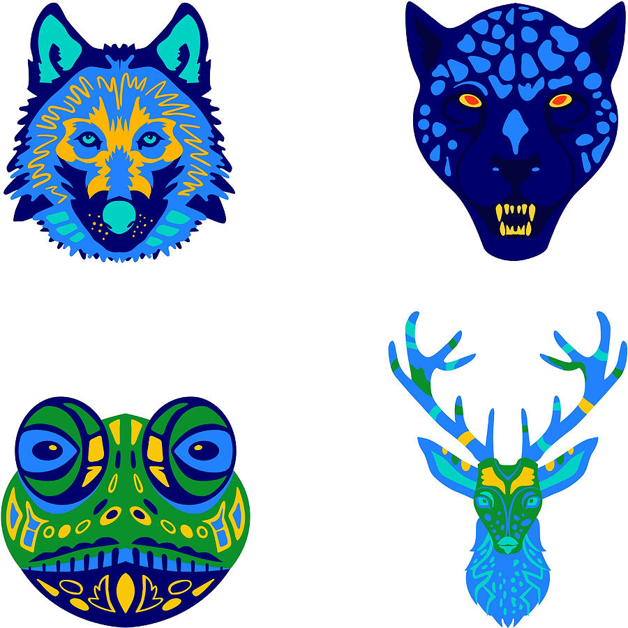 Colorful Vibrant Animals Faces Wolf Jaguar Frog Painting by Patel Walsh ...