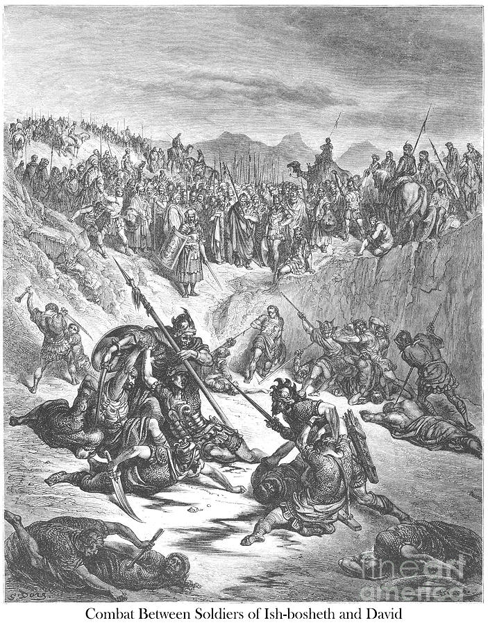 Combat Between Soldiers Of Ish Bosheth And David Gustave Dore Drawing By Historic Illustrations