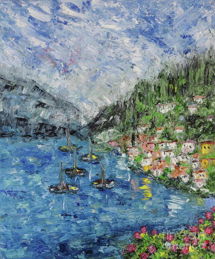 Como Lake Italy Impasto Oil Painting Painting by Indrani Ghosh - Fine Art America