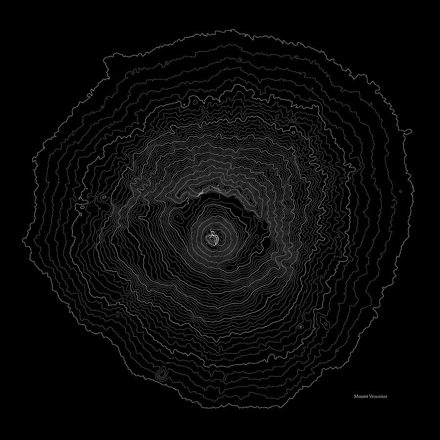 Contour Map of Mount Vesuvius in Italy on Black Digital Art by Jurq ...