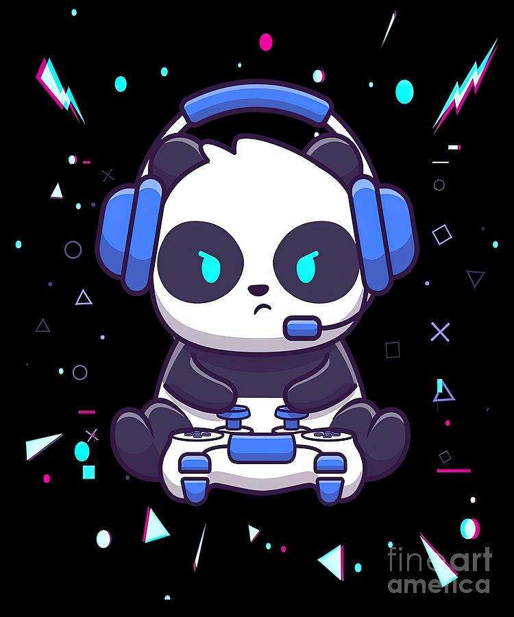 Cool Panda Gamer Funny Video Games Painting by Kimberly Jones - Fine ...