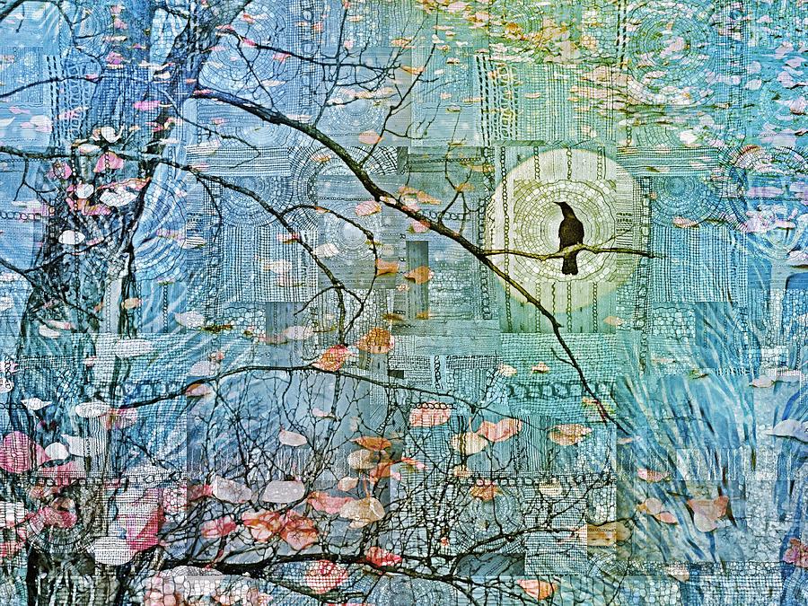 Crow Basking in the Glittering Light of a Patterned Moon Mixed Media by ...