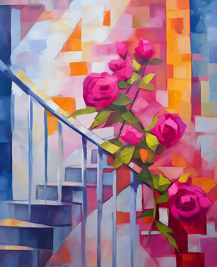 Cubist Climbing Roses- A Symphony of Color and Abstracted Blooms Digital Art by OlfactoArt ...