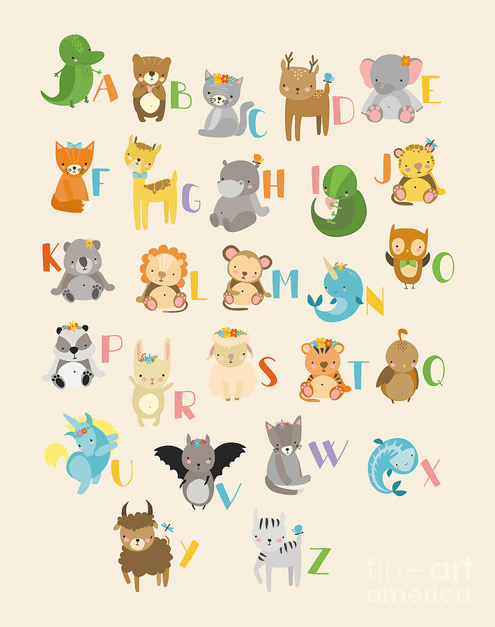 Cute animals alphabet Digital Art by Arkitekta Art - Pixels