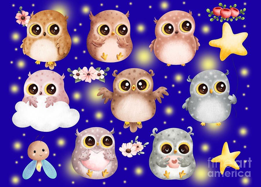 Cute baby owls Digital Art by Arkitekta Art - Pixels