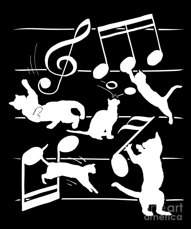 Cute Cat Kitty Playing Music Note Clef Musician Digital Art by J M