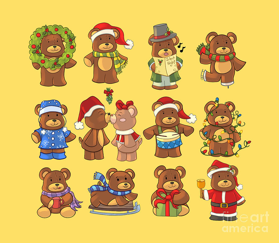 Cute Christmas Bears Digital Art by Arkitekta Art - Pixels Merch