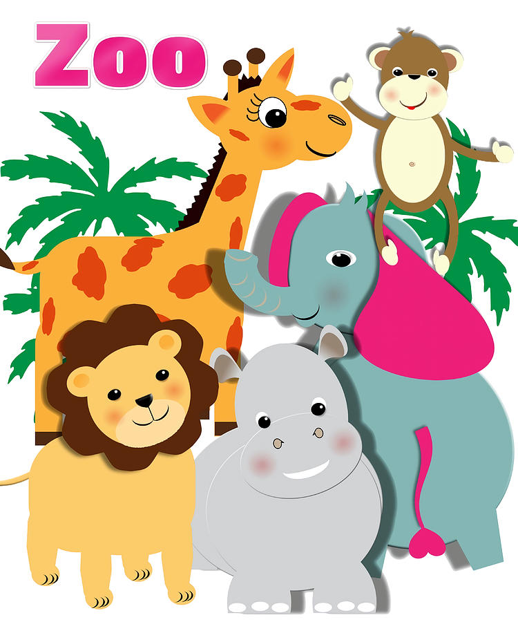 Cute Whimsy Zoo Animal Friends Poster humor Painting by Russell Ray ...