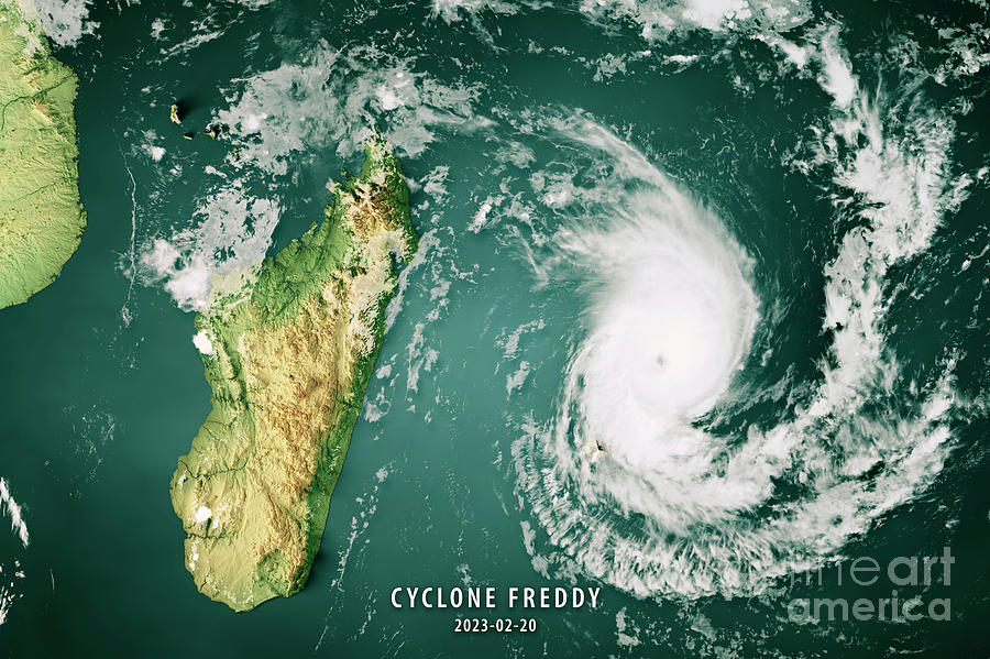 Cyclone Freddy 2023 Cloud Map Madagascar 3D Render Color Digital Art by Frank Ramspott - Fine ...