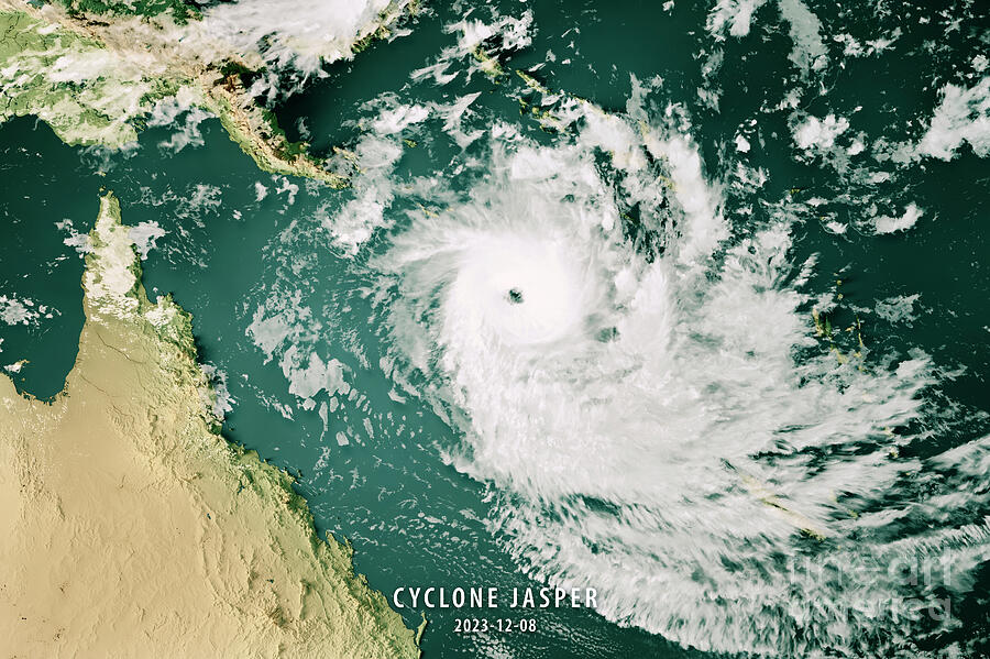 Cyclone Jasper 2023 Cloud Map Australia 3D Render Color Digital Art by Frank Ramspott - Fine Art ...