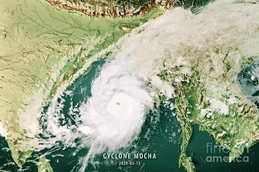 Cyclone Mocha 2023 Cloud Map Indian Ocean 3D Render Color Digital Art by Frank Ramspott - Pixels
