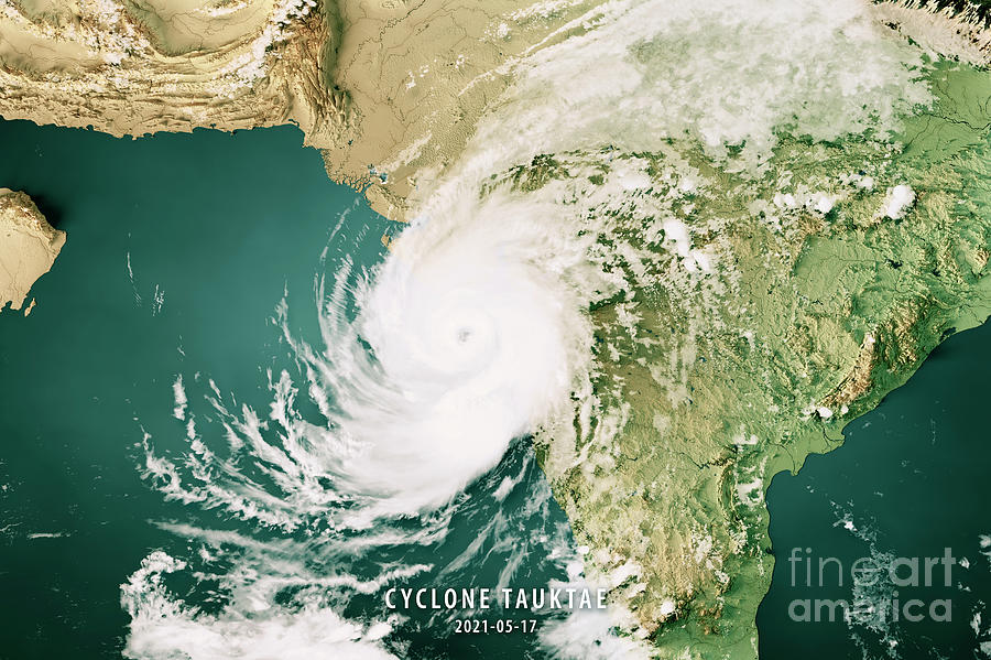 Cyclone Tauktae 2021 Cloud Map Arabian Sea 3D Render Color Digital Art by Frank Ramspott - Pixels