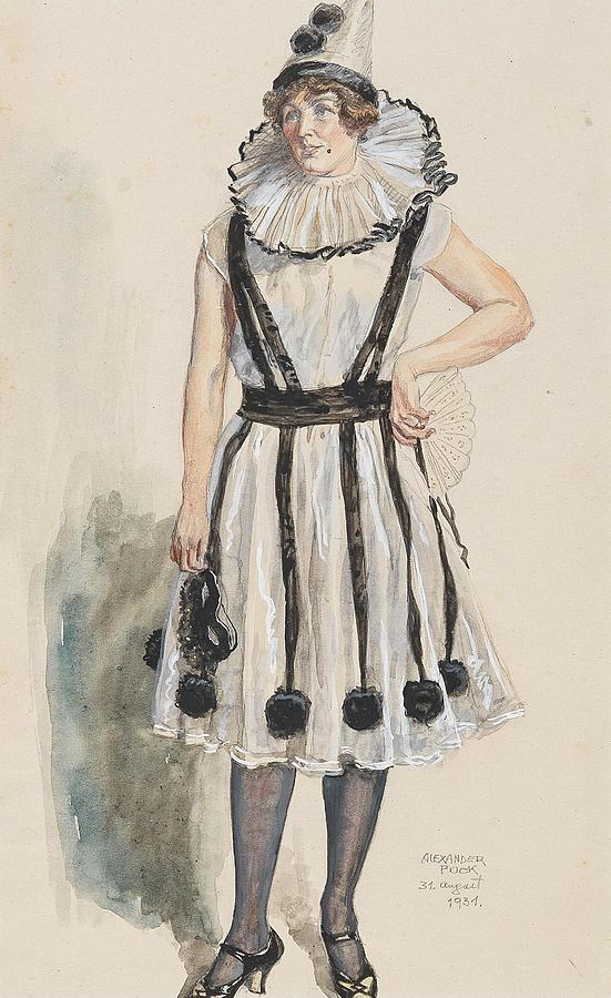 Dame in Kostum der Columbine Drawing by Alexander Pock Austrian - Fine ...