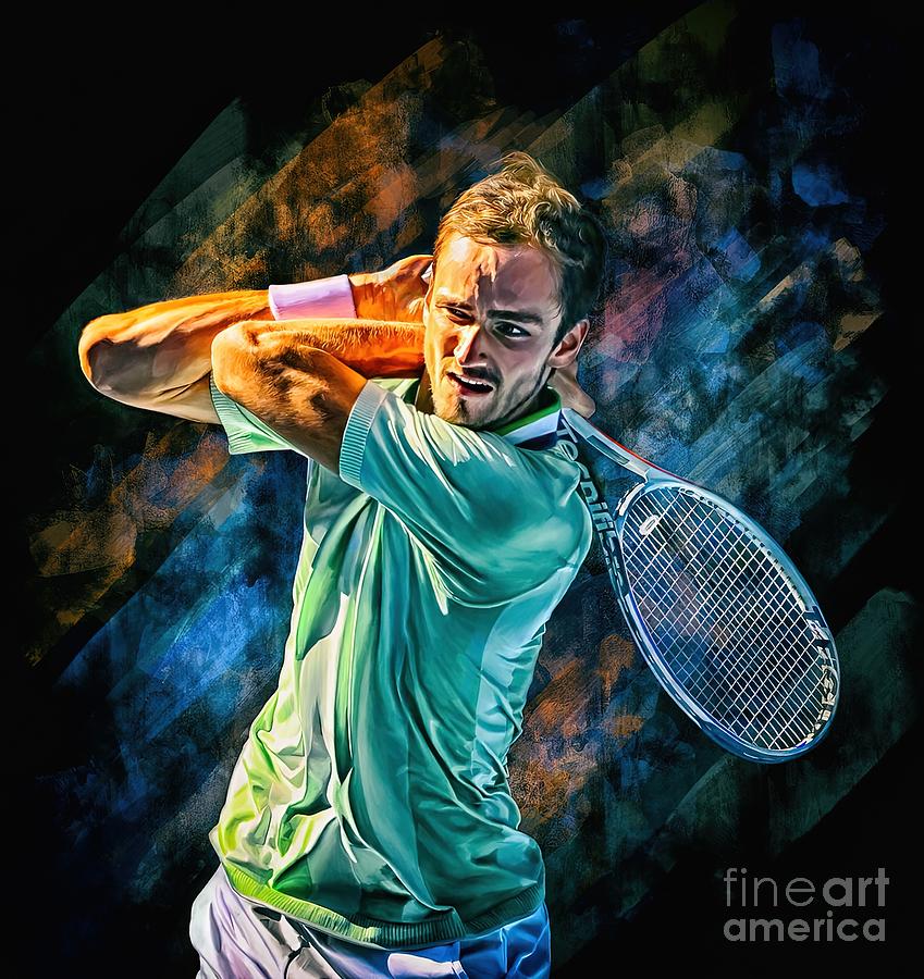 Daniil Medvedev plays backhand at Australian fan Painting by Lauren Cox ...