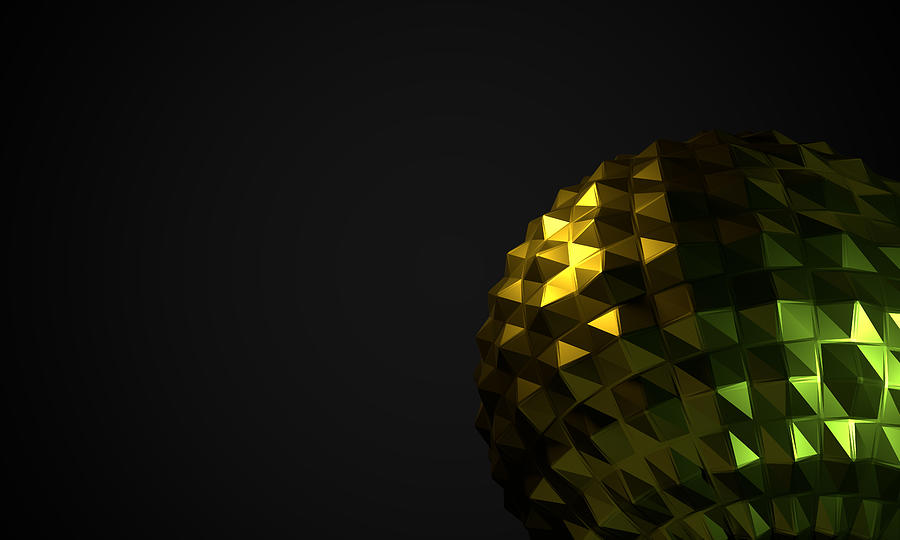 Dark Background With Abstract Glossy Shape As Low Poly Ball Digital
