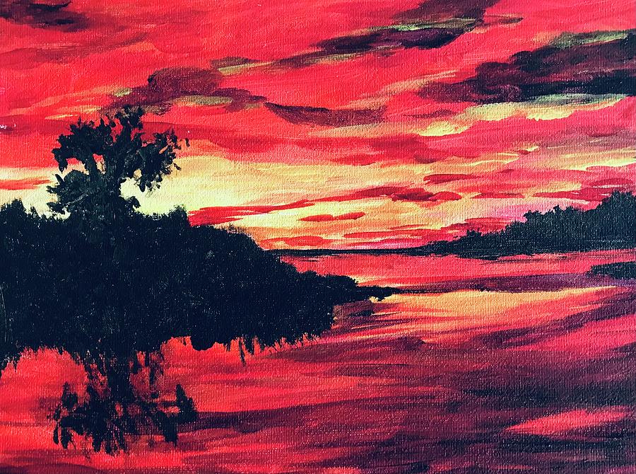 Deep Red Sunset Painting by Roxanne Michael - Fine Art America