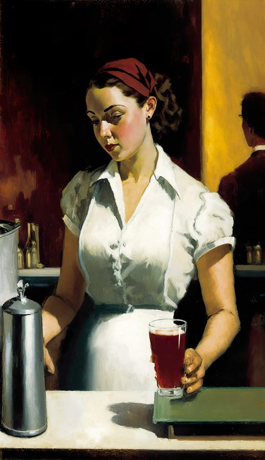 Diner waitress Vintage art Painting by Thanawat Techawongwilash - Fine ...