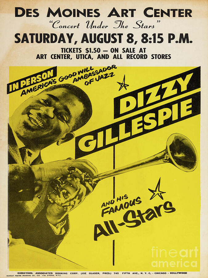 Dizzy Gillespie 1960s Poster Bebop Jazz, Des Moines Concert, Big Band Swing Art Digital Art by ...