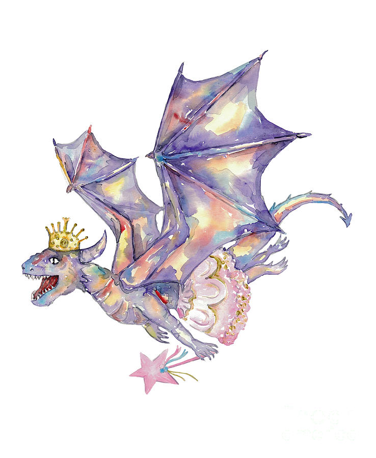 Dragon princess fairy fantasy painting watercolour Painting by Maryna ...