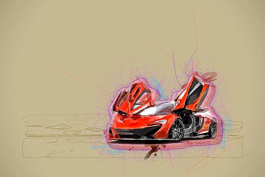 Drawing Mclaren P1 2019 Orange Hypercar Luxury Sports Cars British ...