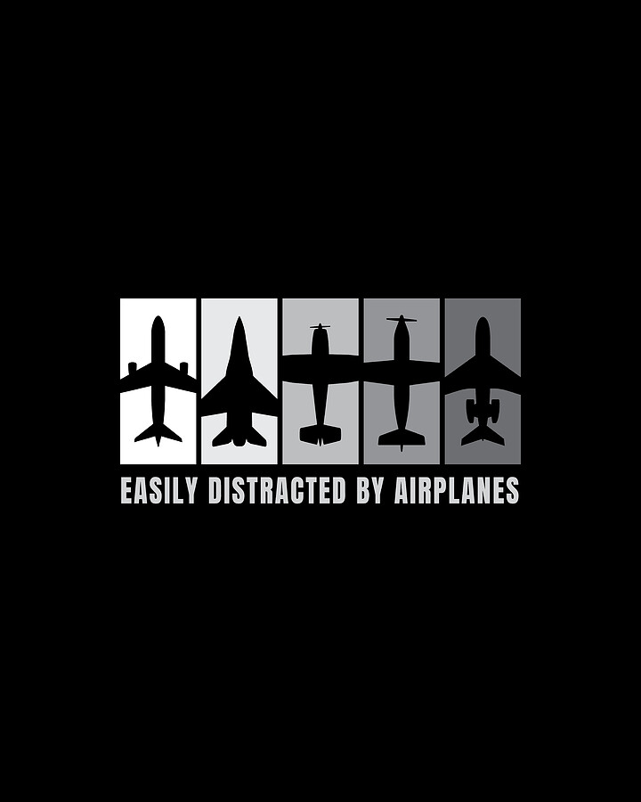 Easily Distracted By Airplanes Flugzeug Digital Art by Moon Tees - Fine ...