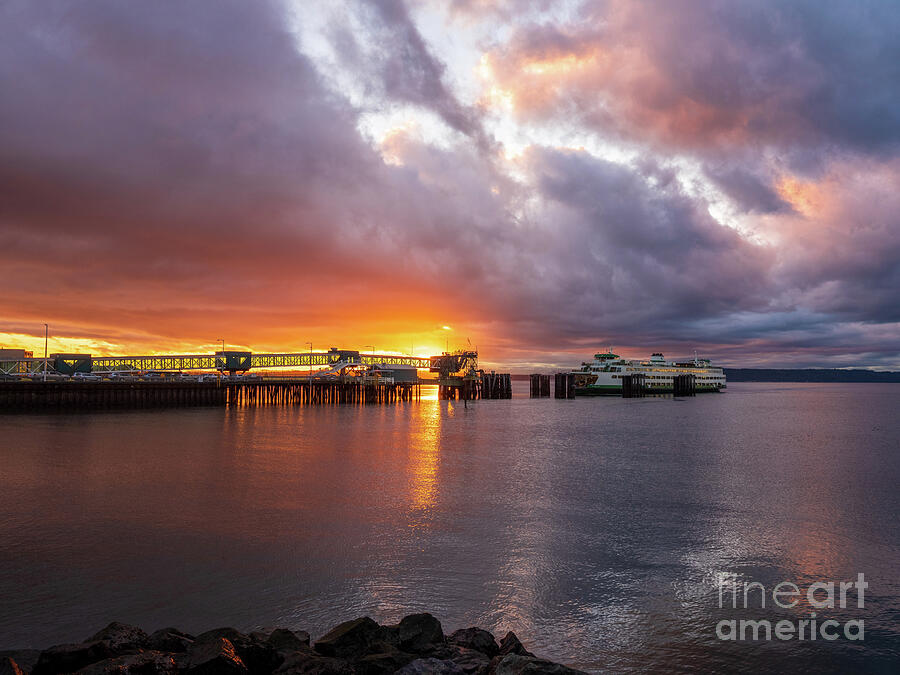 Edmonds Ferry Dock Sunset Glow Photograph by Mike Reid - Fine Art America