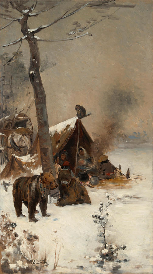 Edouard Castres Swiss 1838 1902 A circus family camping in the snow Painting by Artistic Rifki ...