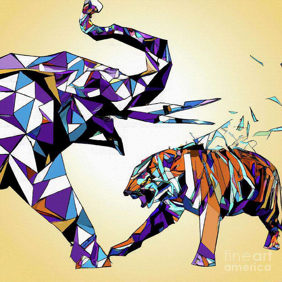 Elephant vs. Tiger Digital Art by Denise Deiloh | Fine Art America