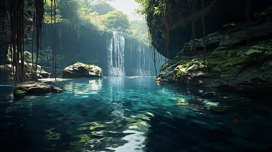 Waterfall by the Enchanted Pool Digital Art by Brian Howard - Fine Art ...