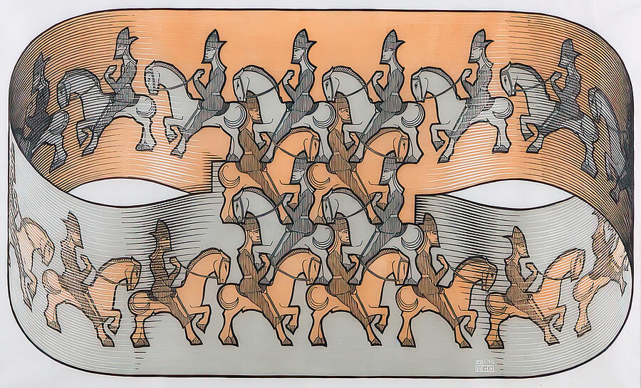 Endless Cavalry on Mobius Loop Painting by MC Escher - Pixels