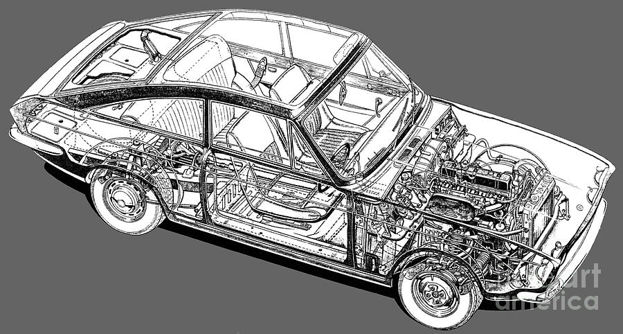 English 2 door sports car 60's Bond Equipe 2L GT Sports Saloon. Cutaway automotive art Drawing ...