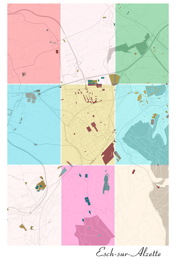 Esch-sur-Alzette map Digital Art by Dandi Studio | Fine Art America