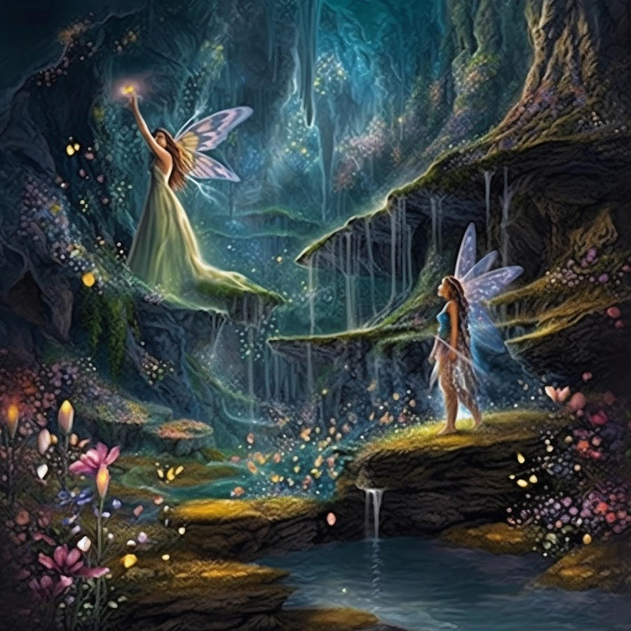 Fairies by the waterfall Digital Art by Mythical Designs - Fine Art America