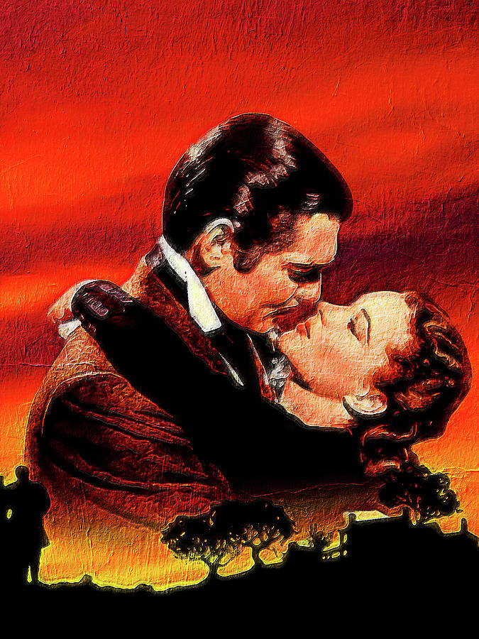 Famous scene from the movie Gone with the wind, represented by the hug, followed by a kiss ...