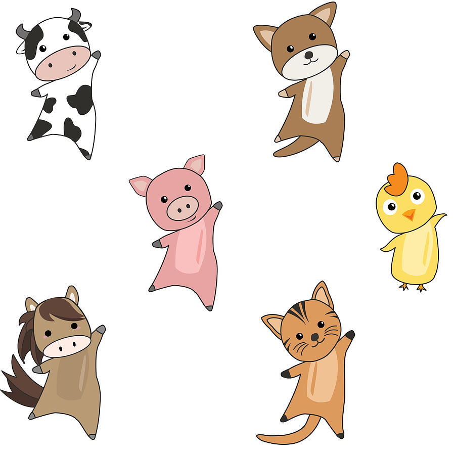 Farm Animals Cow Horse Pig Dog Cat Chick hippie Painting by Moore Tracy ...