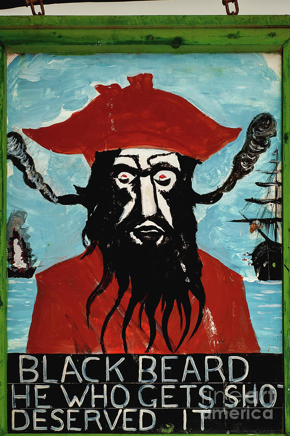 Fearsome pirate Edward Teach aka Blackbeard, hand-painted sign ...