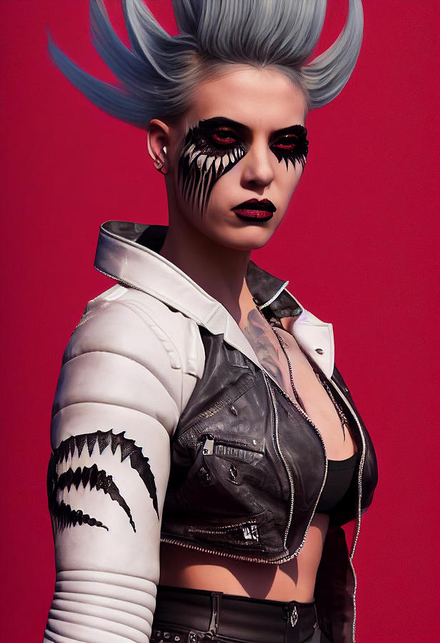 Female Punk Demon With Scaly Skin Athletic Hourglass Figure Detailed Eyes White Sclera Punk Lea