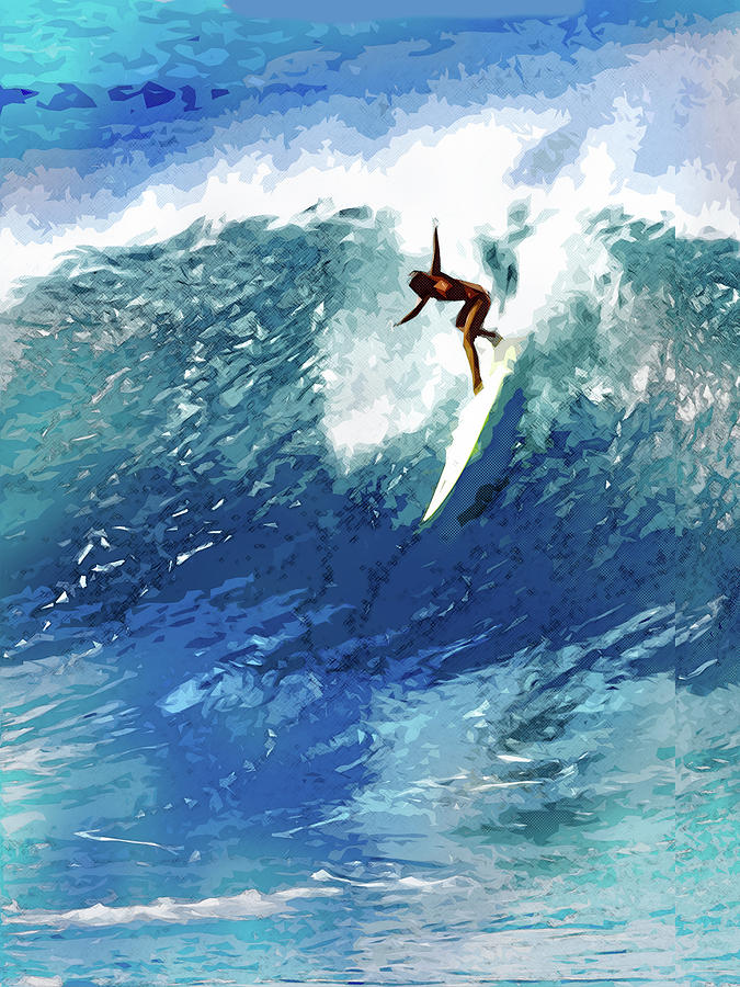 Female Surfer in High Hawaiian Surf AQU Painting by Elaine Plesser ...