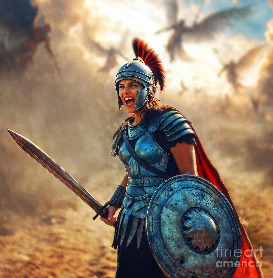 Female Warrior with Angels by Kevin Carden Female Warrior with Angels by Kevin Carden