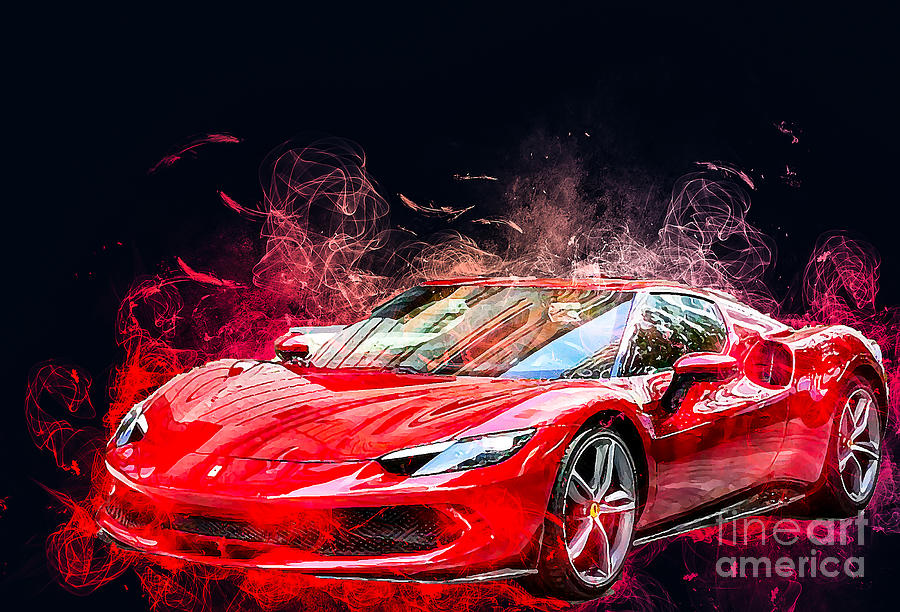 Ferrari 296 GTB Hybrid sports car Plug-In Hybrid 2022 Drawing by ...