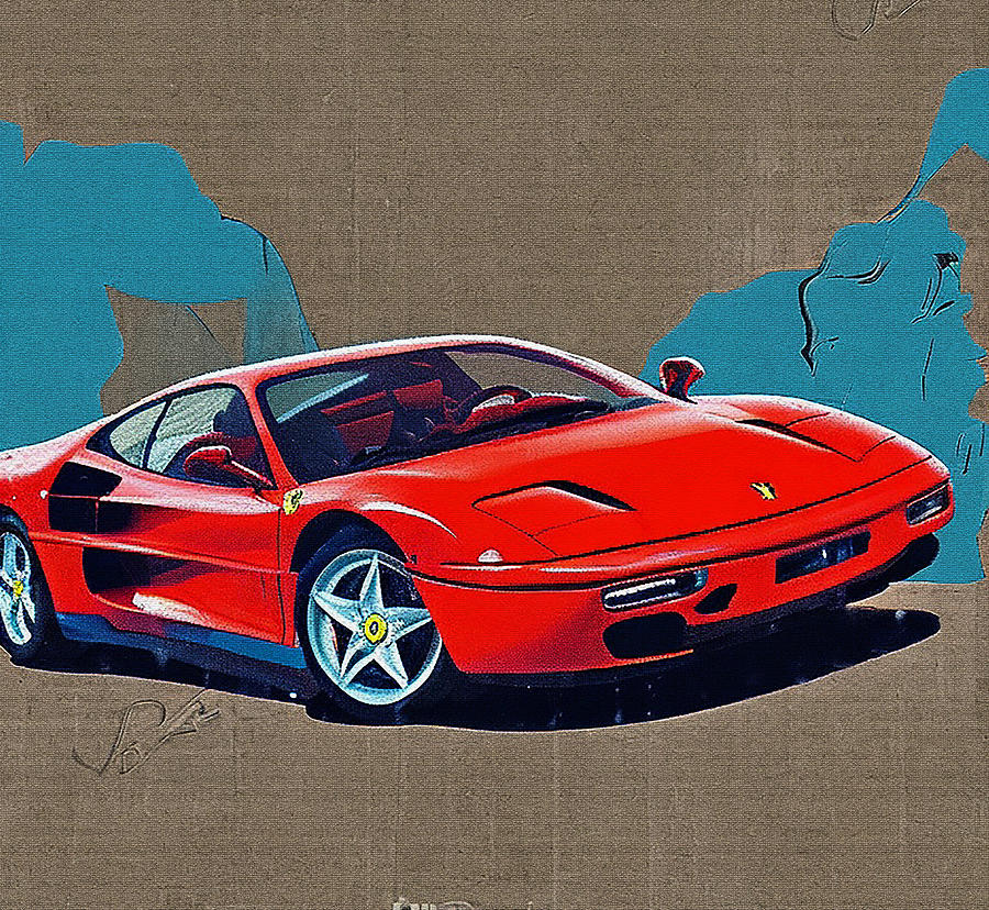 Ferrari F355 Ferrari Red Sport Super Pop Art Midcentury Modern Digital ...