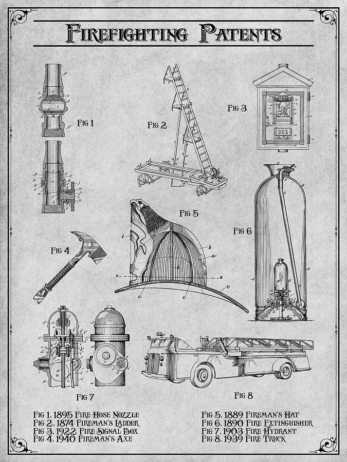 Firefighting Patents Gray Drawing by Greg Edwards - Fine Art America