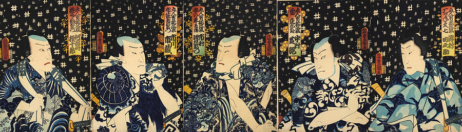 Five Manly Men in Summer Robes Nagaita chugata Painting by Kunisada ...