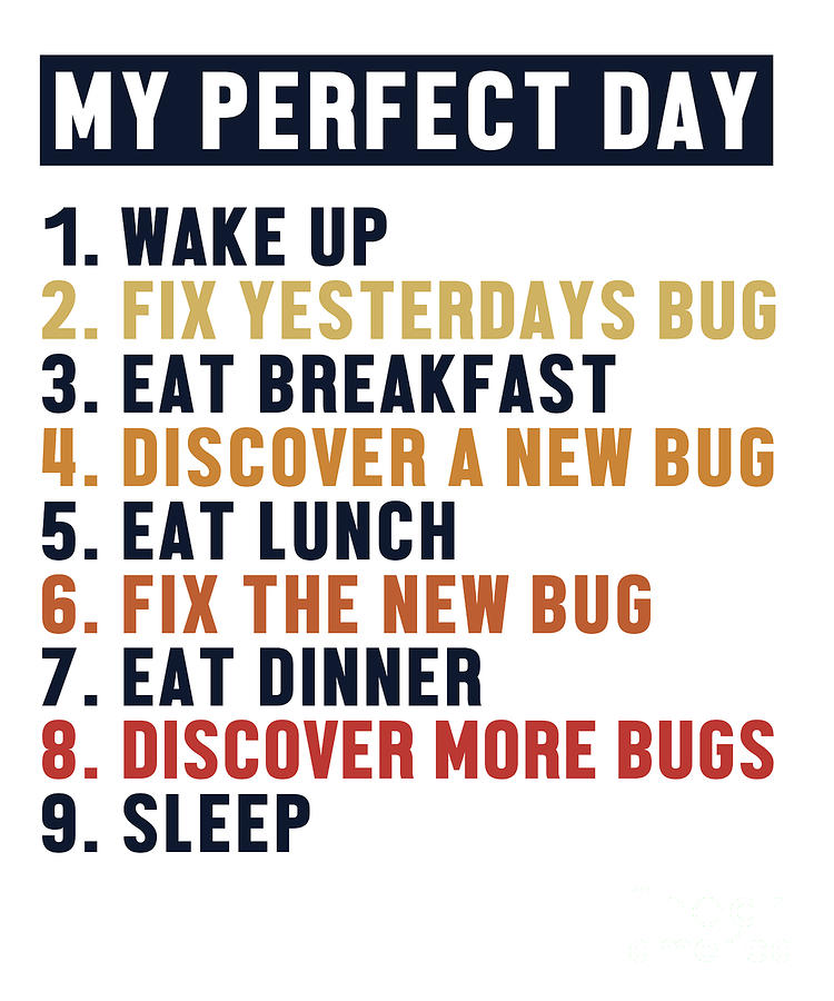 Fix Bugs Perfect Day Coder Engineer Software Developer Digital Art By Graphics Lab Fine Art