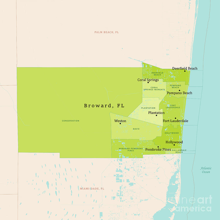 FL Broward County Vector Map Green Digital Art by Frank Ramspott - Pixels