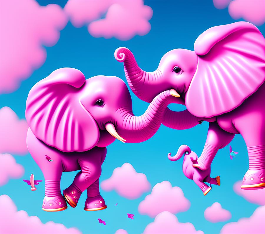 Flying Pink Elephant, Generative AI Illustration Digital Art by Miroslav Nemecek - Fine Art America
